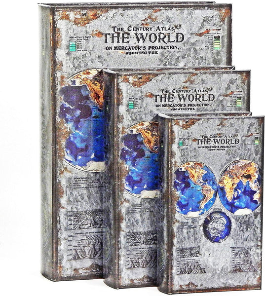 Bellaa 25952 Decorative Book Box World Map Book Set of 3 Old World Ant